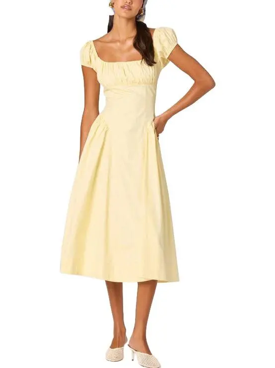 Astr The Label Adilene Cap-sleeve Midi Dress - Yellow