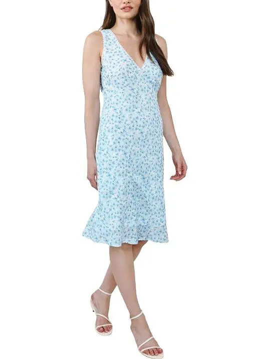 Bella Dahl Tie Back Sleeveless Midi Dress - Blue Ditsy
