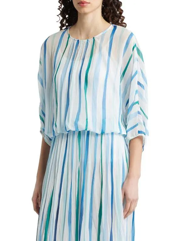 CLOTH & STONE Striped Pleated Dolman Sleeve Top - Sea Glass Brush Stroke