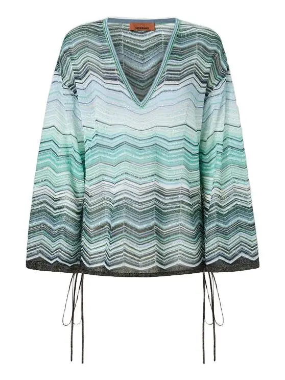 Missoni Chevron Lamé Viscose Blouse With Sequins - Green& Brown