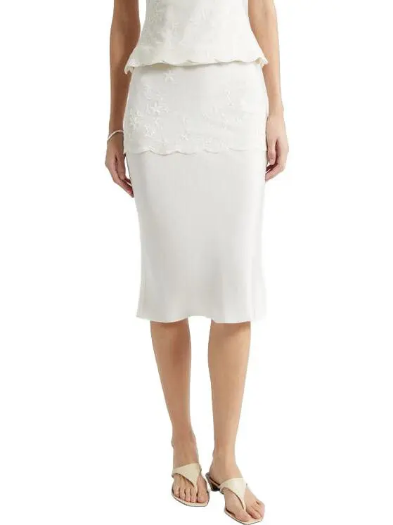 Posse Cove Lace Stretch Silk Midi Skirt - Pearl