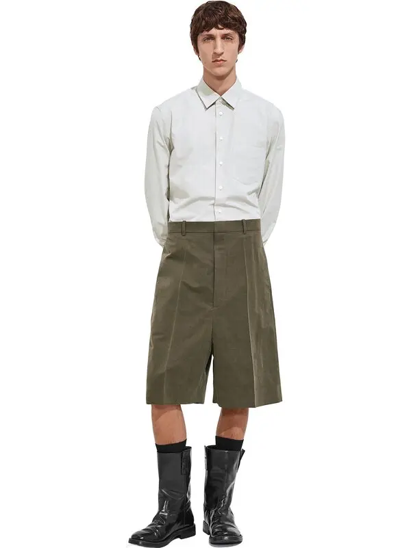 Bottega Veneta Cotton And Silk Crinkled Shorts - Wader Green