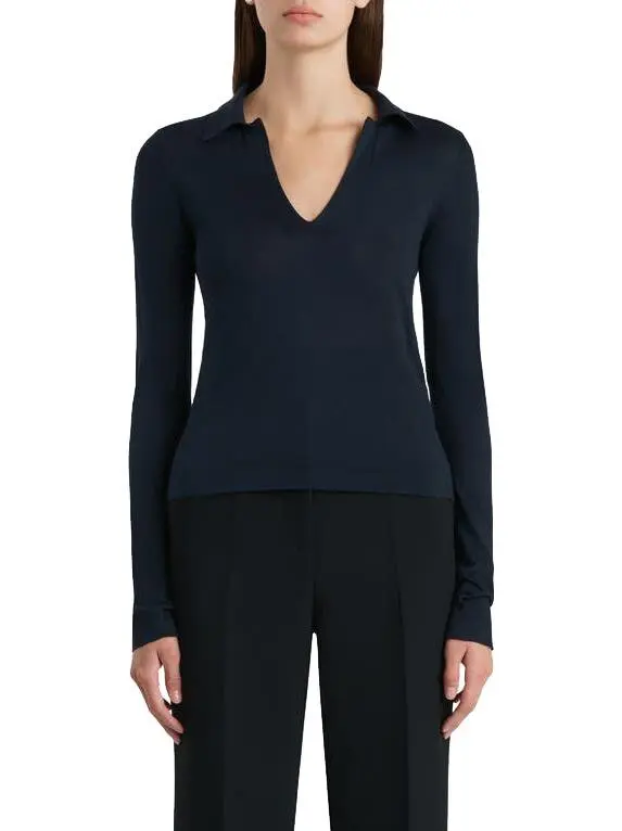 Khaite Mikel Wool Blend Polo Sweater - Midnight Navy