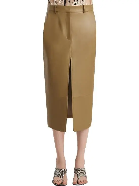 Khaite Anden Pleated Lambskin Leather Pencil Skirt - Golden Ochre