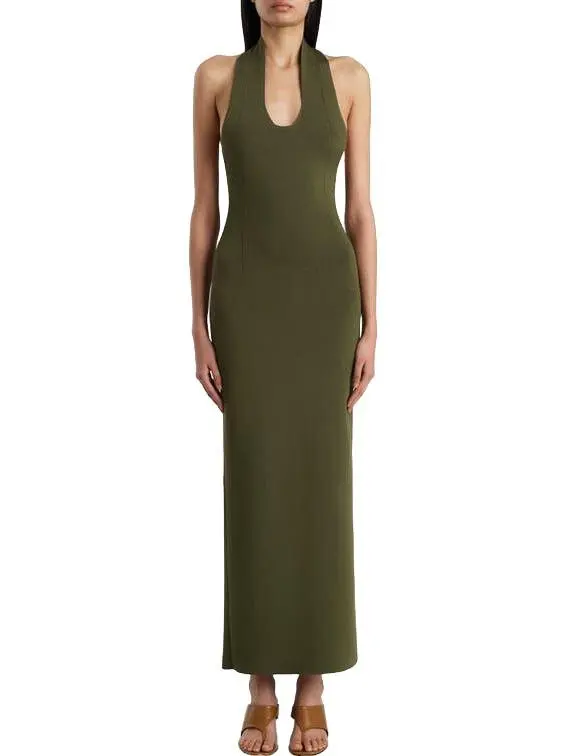 Khaite Mahi Halter Milano Knit Dress - Olive