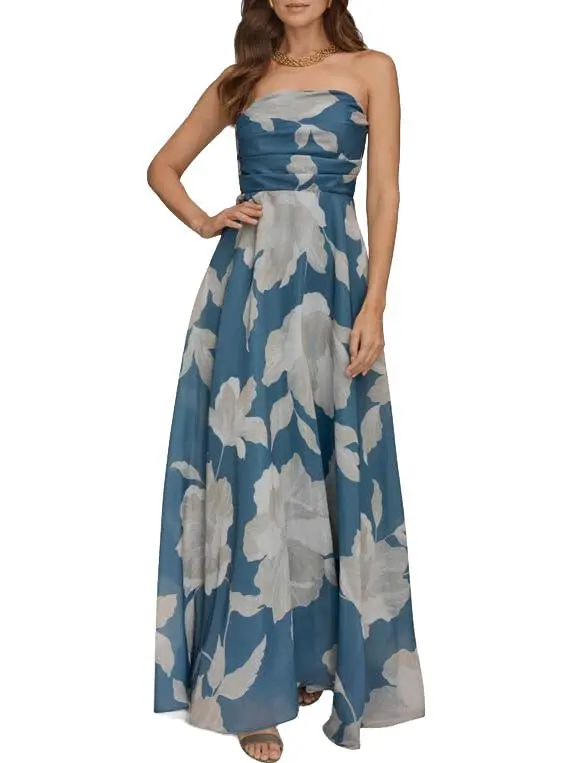 Donna Karan New York Strapless Floral Print Gown - Washed Indigo/cream (dim)