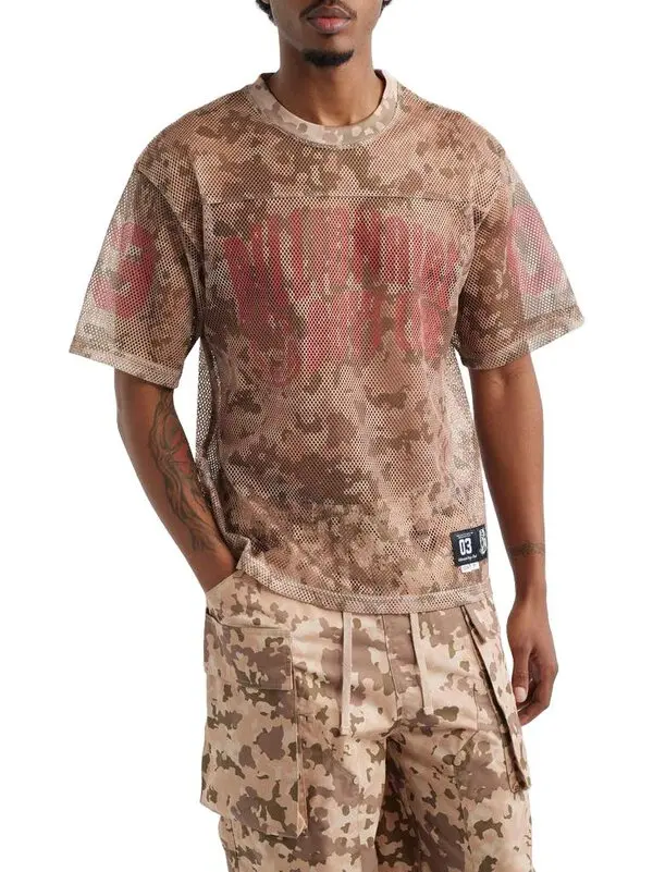 BILLIONAIRE BOYS CLUB Varsity Logo Camo Print Mesh T-shirt - Doeskin