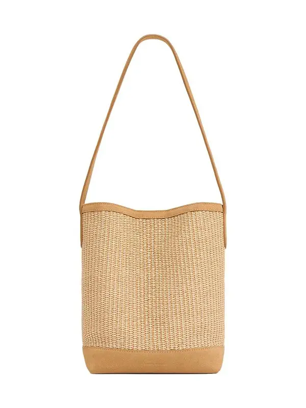 MANSUR GAVRIEL Small Everyday Cabas Woven Raffia & Suede Bucket Tote - Natural