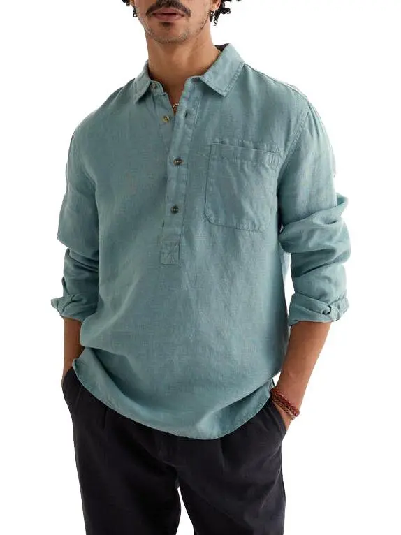 SEASALT CORNWALL Artists Linen Popover Shirt - Enamel