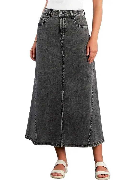 WASH LAB DENIM Denim Maxi Skirt - Black Diamond