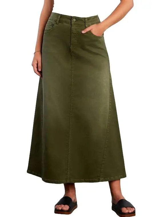 WASH LAB DENIM Denim Maxi Skirt - Deep Lichen Green