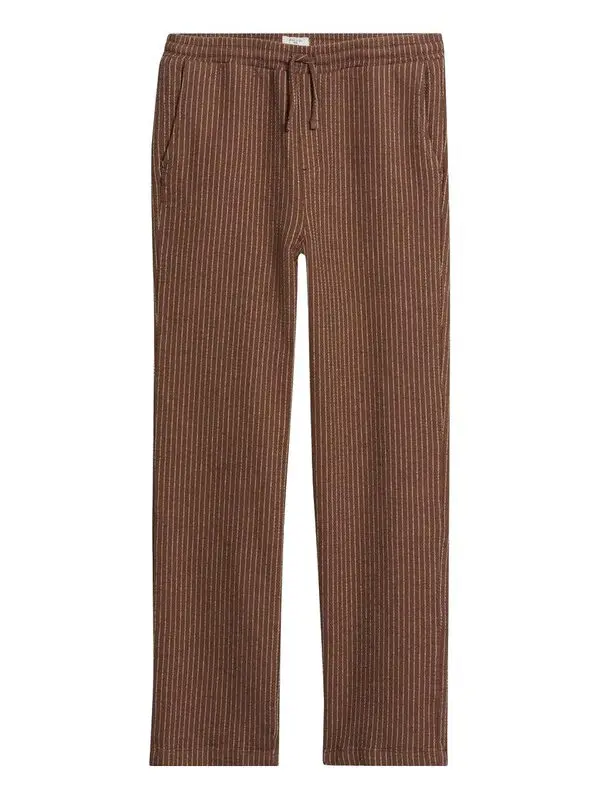 PERCIVAL Sorrento Pinstripe Cotton & Linen Drawstring Pants - Brown