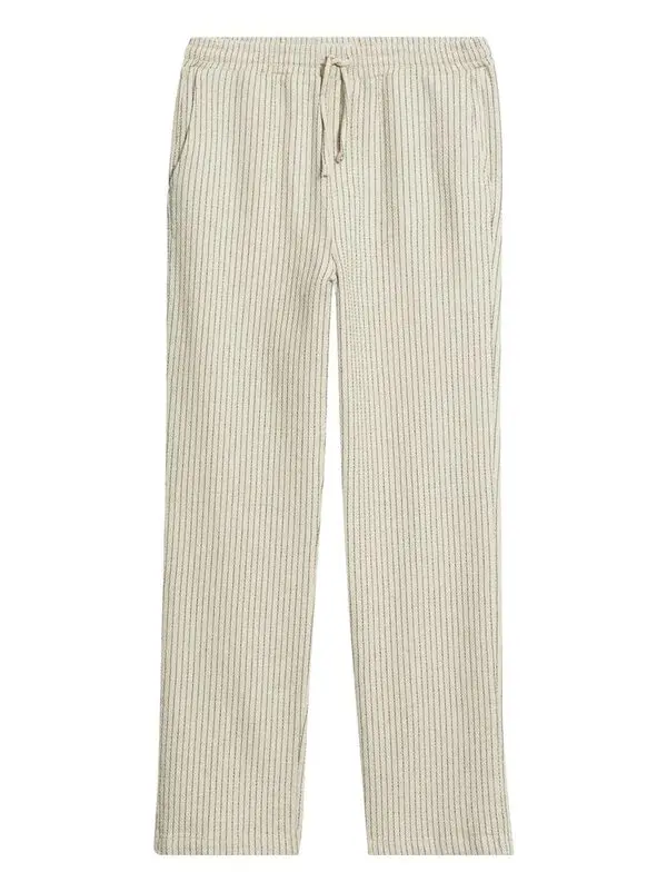 PERCIVAL Sorrento Pinstripe Cotton & Linen Drawstring Pants - Ecru