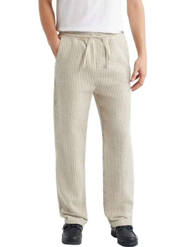 PERCIVAL Sorrento Pinstripe Cotton & Linen Drawstring Pants - Ecru