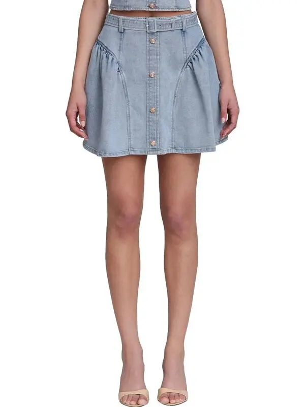 Avec Les Filles Belted Denim Miniskirt - Satin Wash