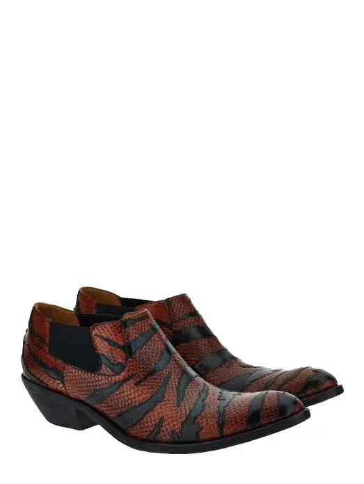 Versace Tiger Python Embossed Texan Boots - Rust