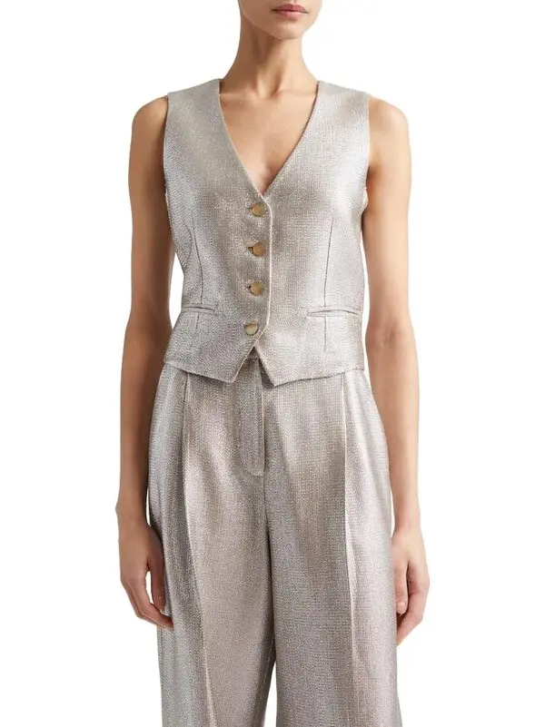 St. John Lamé Suiting Vest - Antique Silver