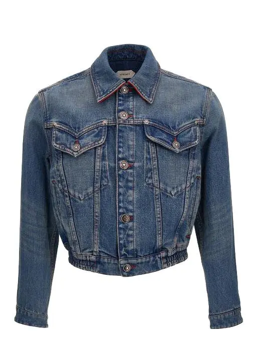 Versace Cropped Denim Trucker Jacket - Medium Blue