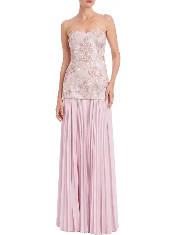 Badgley Mischka Embellished Drop Waist Evening Gown - Blush Multi