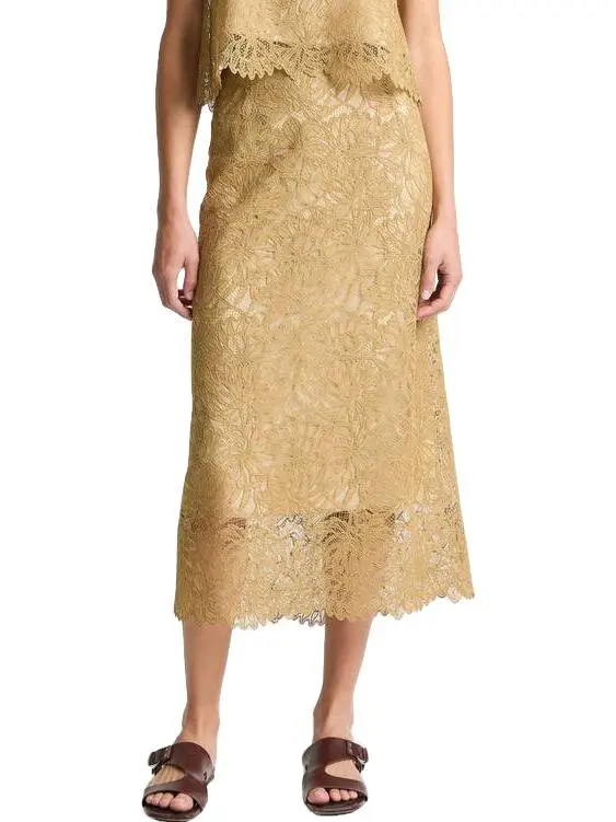 Vince Lace Slip Midi Skirt - Soft Gold