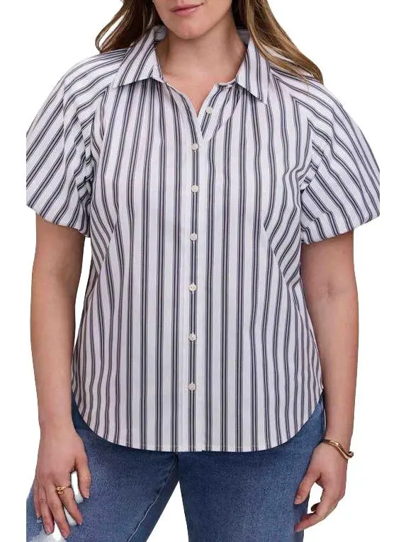 Foxcroft Paula Stripe Puff Sleeve Shirt - Black/white