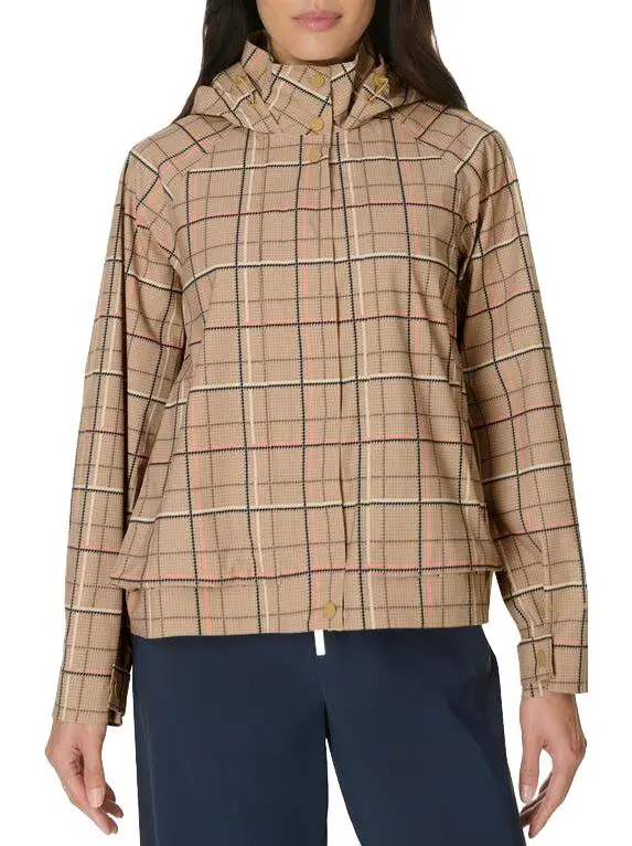 Sweaty Betty Motion Waterproof Plaid Parka - Beige Hounds Check Print