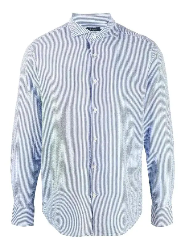 DEPERLU Button-up Striped Cotton Shirt - Blue