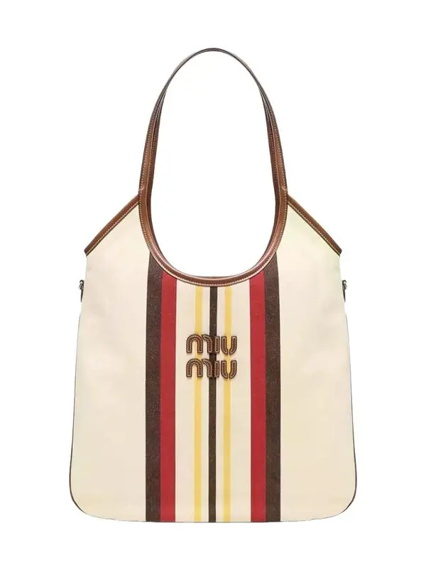 Miu Miu Striped-pattern Tote Bag - Neutrals