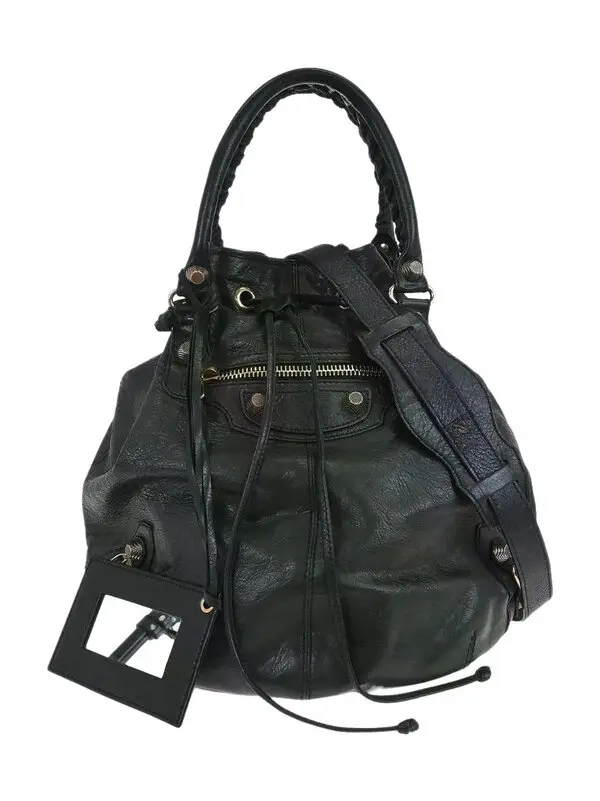 Balenciaga 2010s Pompon Leather Tote Bag - Black