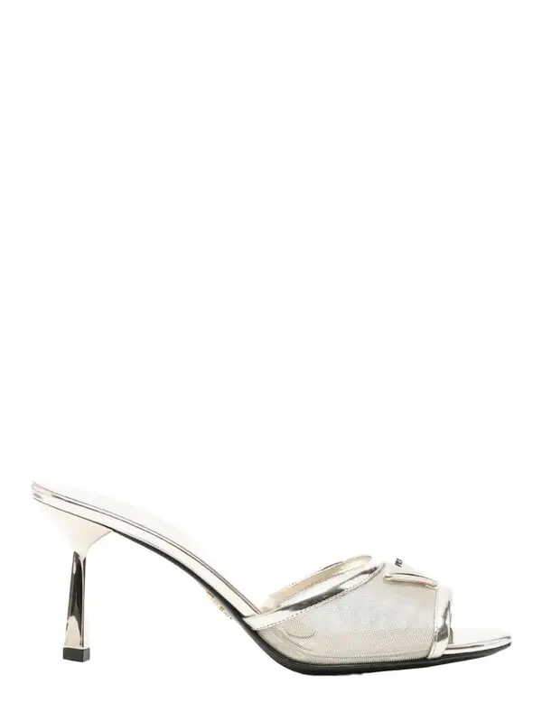 Prada Leather And Mesh Heeled Mule - Metallic