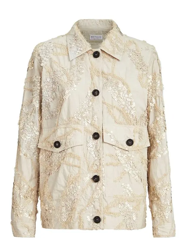 Brunello Cucinelli Embroidered Tech Jacket - Nude & Neutrals