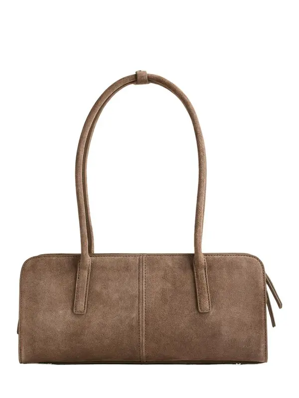 Quince Italian Suede East-west Shoulder Bag - Pebble