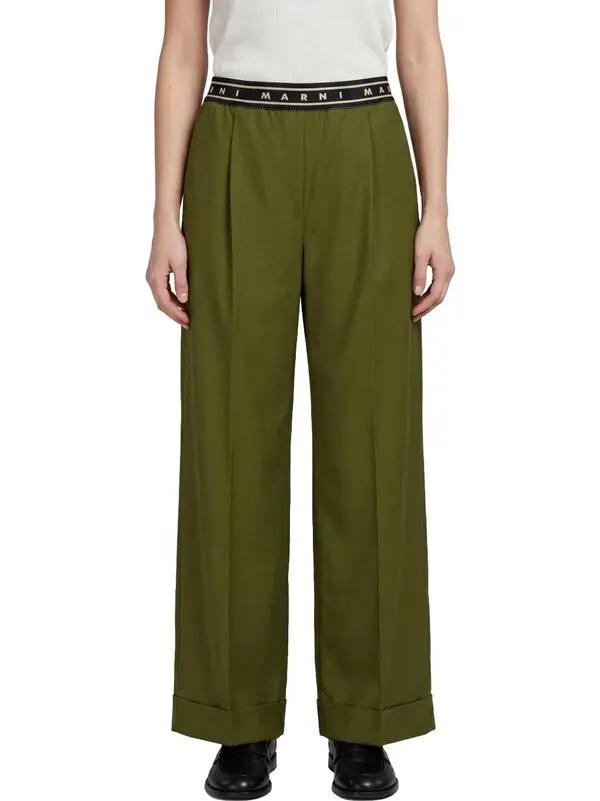Marni Virgin Wool Palazzo Trousers - Green