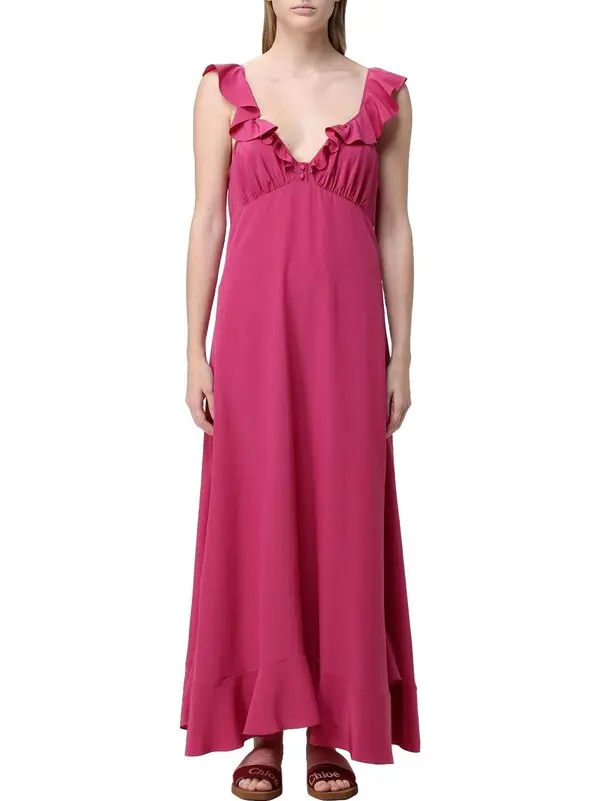 Chloé Ruffled V-neck Maxi Dress - Violet