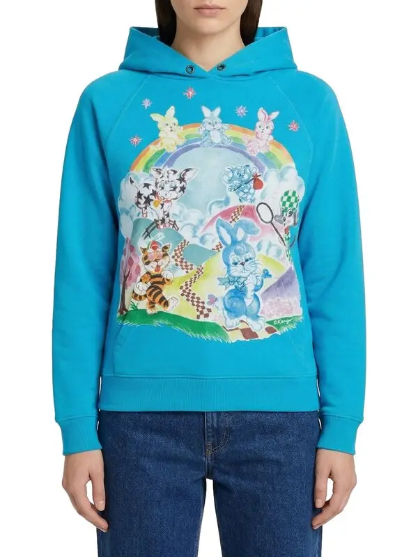 Kenzo Graphic Print Cotton Hoodie - Blue