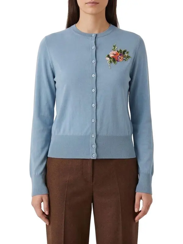 Dolce & Gabbana Silk Cardigan With Floral Embroidery - Blue