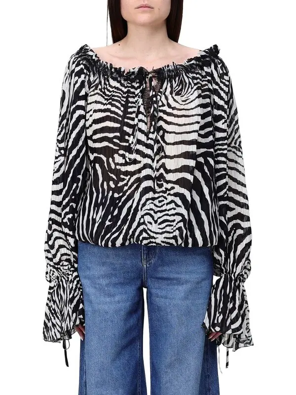 Blumarine Viscose Blouse With Animal Print - White