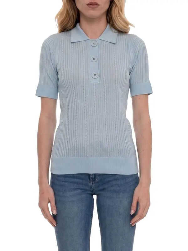 Liu Jo Ribbed Knit Polo Shirt - Sky Blue