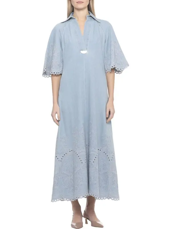 Zimmermann Embroidered Midi Dress - Gnawed Blue