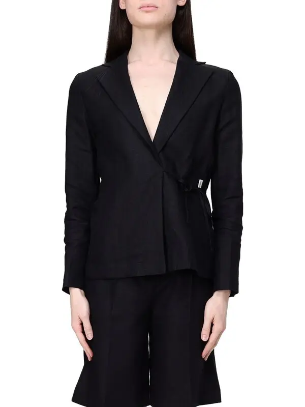 COLMAR Linen Blazer With Peak Lapels And Tie Detail - Black