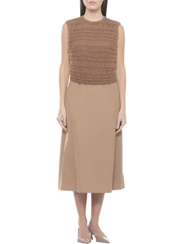 Fabiana Filippi Viscose Dress With Crochet Bodice - Brown