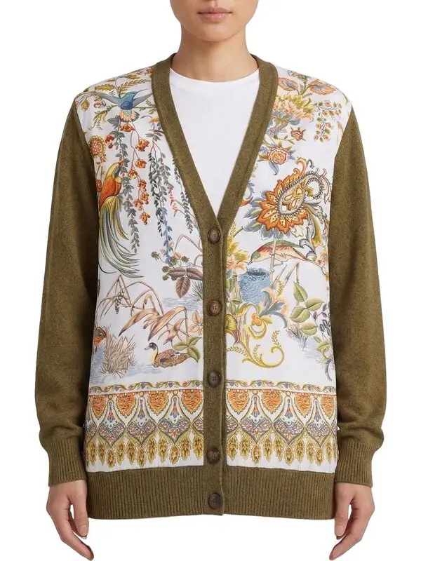 Etro Paisley Cotton Blend Cardigan - Green