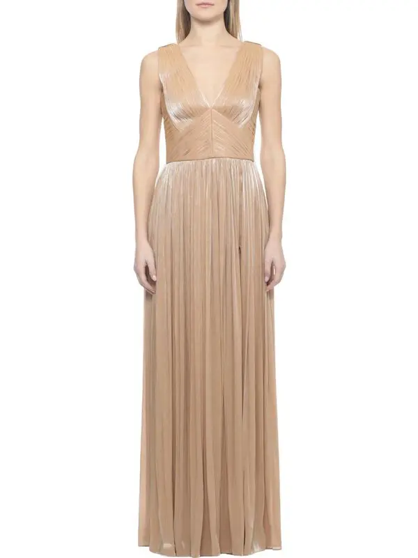 Costarellos Pleated Polyester Maxi Dress - Beige