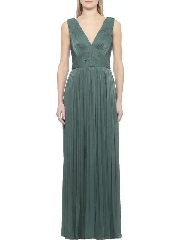 Costarellos Pleated Polyester Maxi Dress - Green
