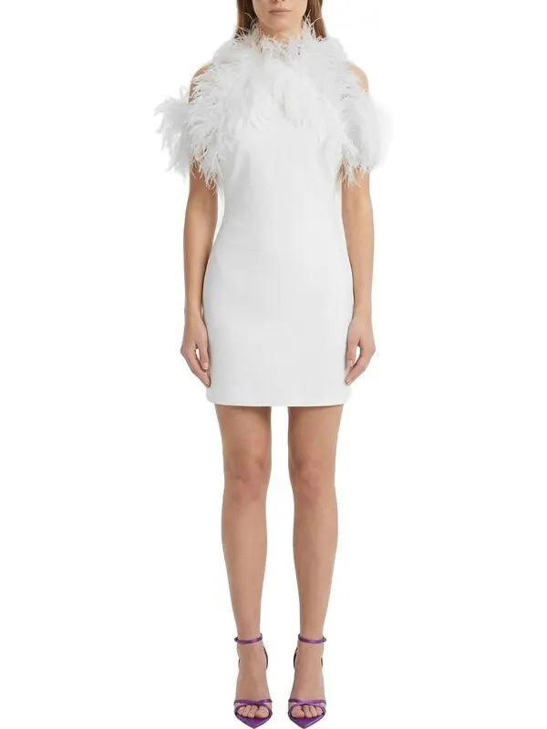 Attico Feathered Mini Dress - White