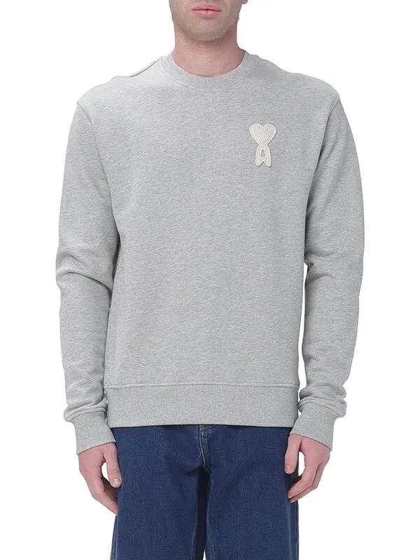AMI Paris Cotton Crew-neck Sweatshirt With Logo - Grey