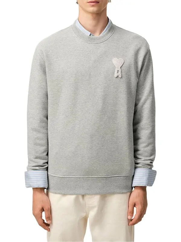 AMI Paris Cotton Crew-neck Sweatshirt With Logo Detail - Grey