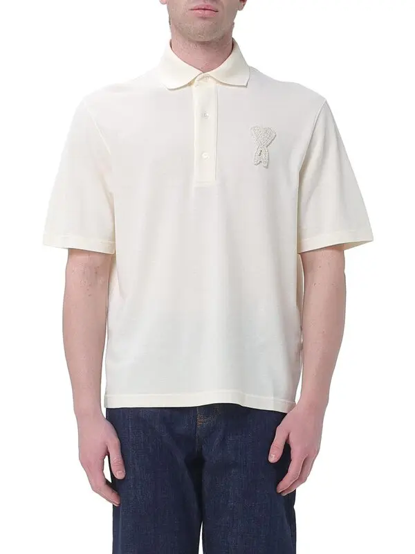 AMI Paris Cotton Polo Shirt With Logo - White