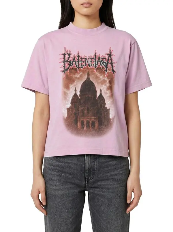 Balenciaga Cotton T-shirt With Graphic Print - Pink