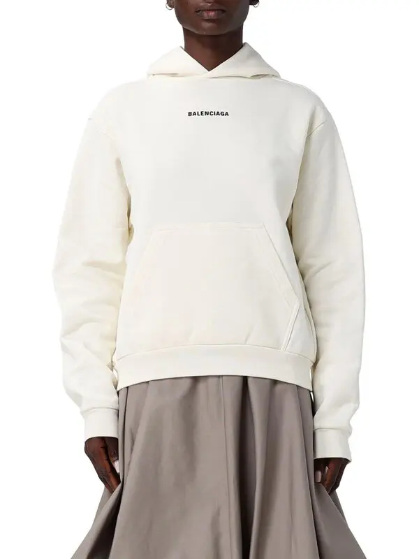 Balenciaga Cotton Hoodie With Printed Logo - Beige